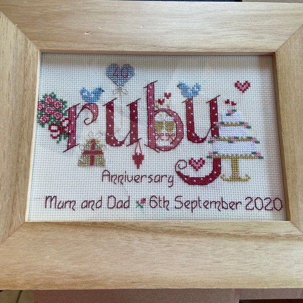 Ruby 40th Wedding Anniversary Customisable Cross Stitch Printed PATTERN ...