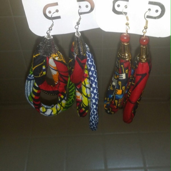 African Tribe Jewelry Red Africa Earrings Ankara African Double Loop ...