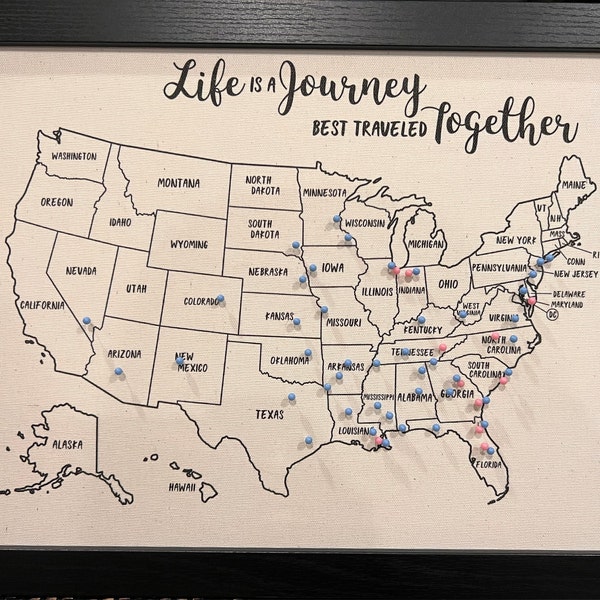 Travel Map With Push Pins to Track Travels, USA Push Pin Map, US Wall ...