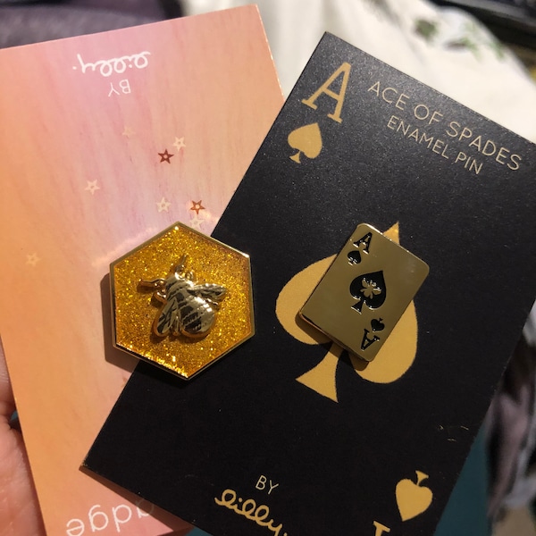 Ace of Spades Golden Playing Card Gold Soft Enamel Pin, Bee Deck Poker ...