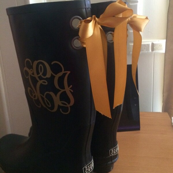 Monogrammed Rainboot Decal - Personalized Vinyl Decal - Custom Monogram ...