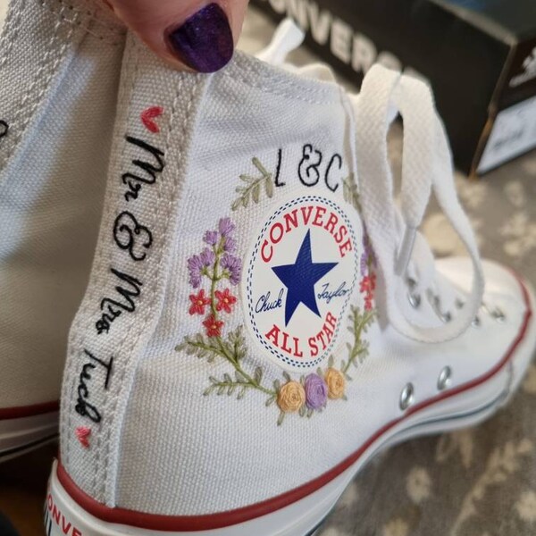 Hand Embroidered Converse Black High Tops - Moon and Stars - Etsy