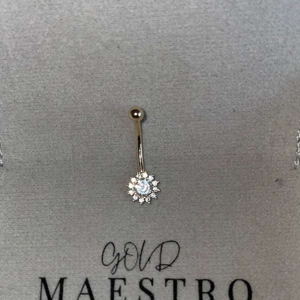 14k Solid Gold Flower Rook Piercing Curved Barbell Sunflower Navel Ring ...