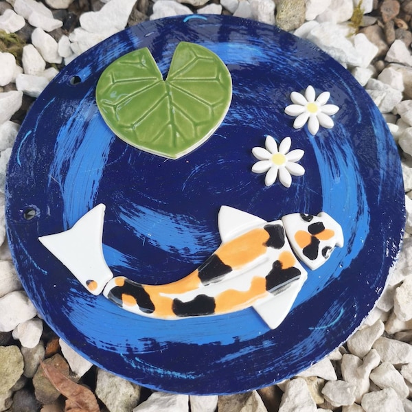 Handmade Ceramic Koi Carp Lily Pad and Lily Flower Tiles, Mosaic Making ...