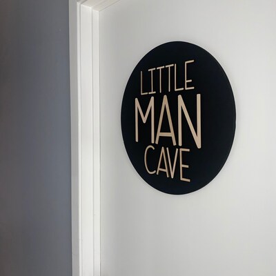 LARGE Little Man Cave Round 3D Wooden Sign Boys Room Decor Baby Shower ...