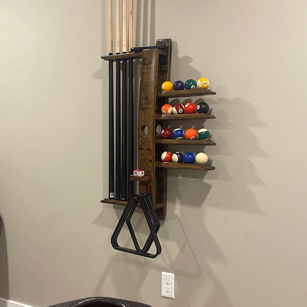Pool Cue Rack From Reclaimed Bourbon Barrels | Rustic Billiard Stick ...