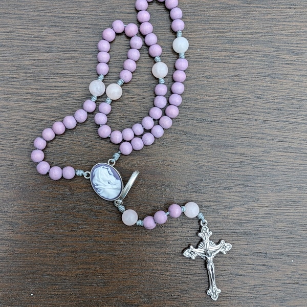 Purple Lent Rosary by Refuge Rosaries With Wood Beads, Rose Quartz ...