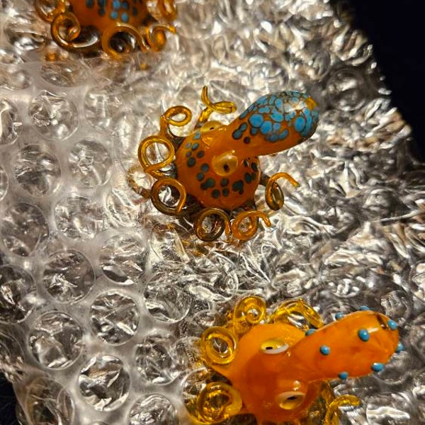 Blown Glass Orange and Blue Octopus Glass Figurine Octopus Glass Ocean ...
