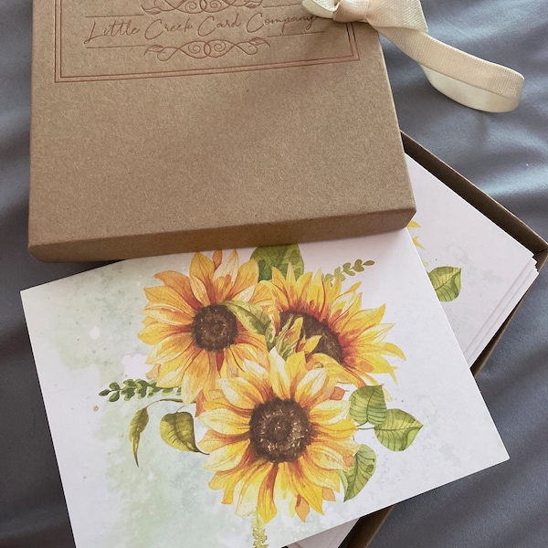 Watercolor Vintage Sunflower Floral Notecards - 12 Note Card Gift Set ...
