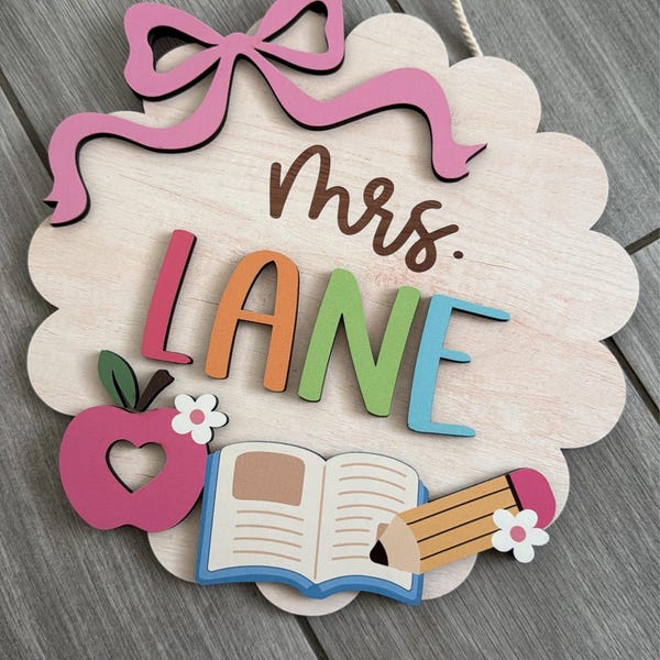 Custom 3D Teacher Door Sign, Cute Teacher Door Hanger, Back to School ...