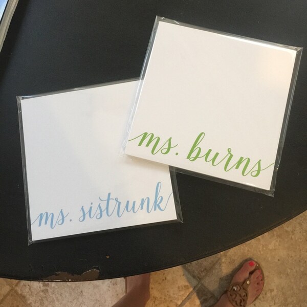 Square Personalized Notepad With Contemporary Script in the Corner - Etsy
