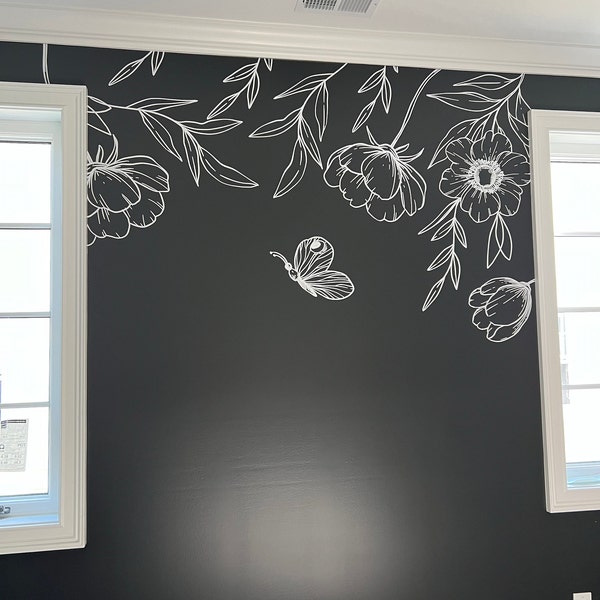Floral Corner, Floral Wall Decals, Floral Wall Art, Butterfly, Floral ...