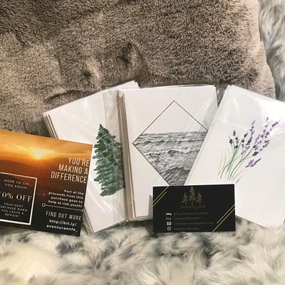 Set of 6 Hand Painted Note Cards cardstock and Paper Envelopes, Blank ...