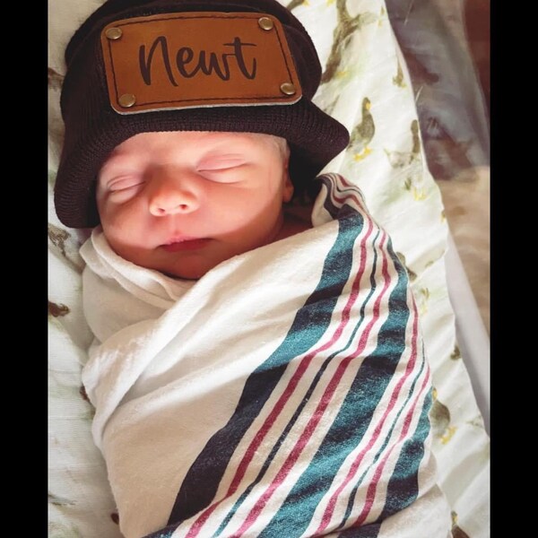 Personalized Newborn Baby Beanieleather Patch Beanie for Babycustom ...