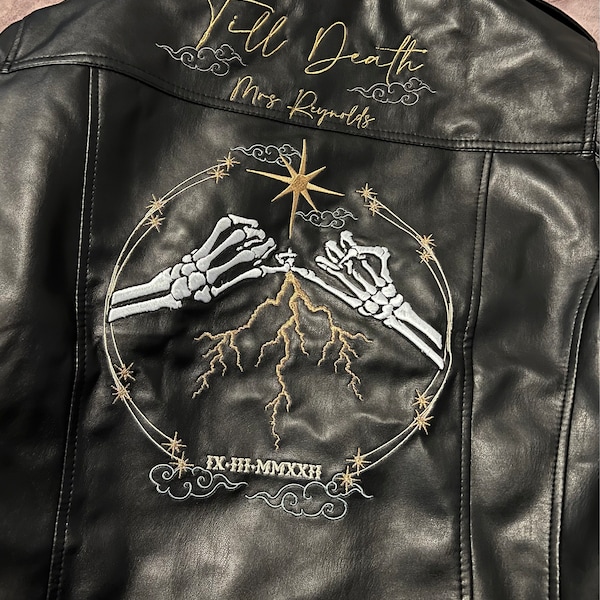 Till Death Leather Jacket Black Wedding Embroidered Leather Jacket ...