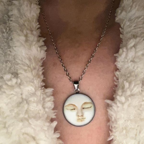 Moon With Face Necklace / Whimsigoth Jewelry / Celestial Pendant / Man ...