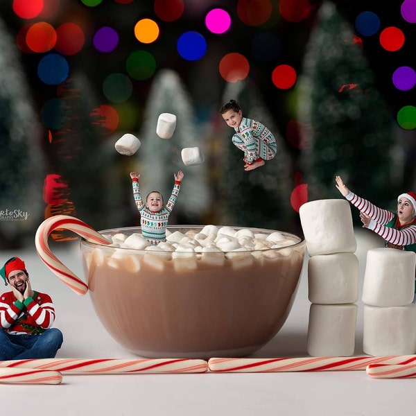 Christmas Digital Backdrop, Hot Chocolate in Bowl With Candy Canes and ...