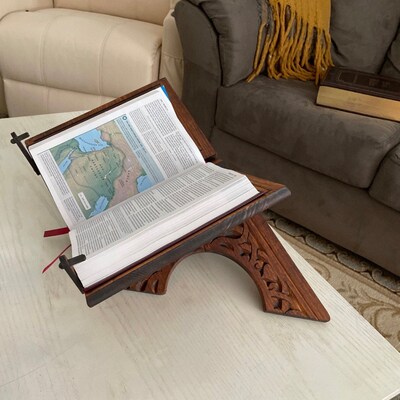 Decorative Book Stand, Carved Cookbook Stand, Handmade Bible Holder ...