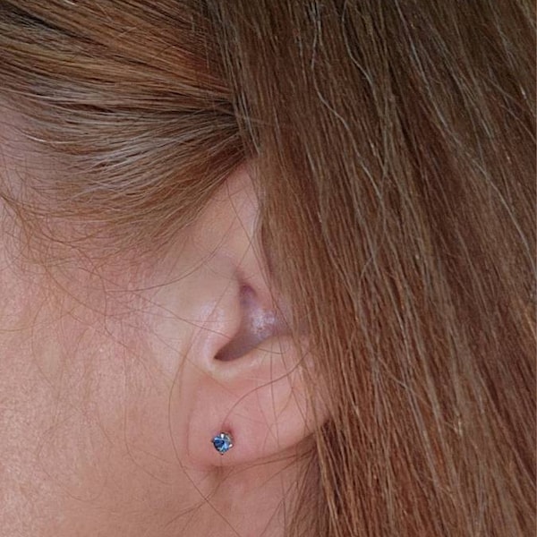 Teal Blue Sapphire Sterling Silver OR 14k White Gold Studs - Blue ...