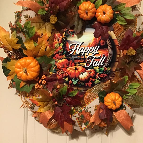 Fall Wreath Sign, Autumn Wreath Sign, Welcome Wreath Sign, Scarecrow ...