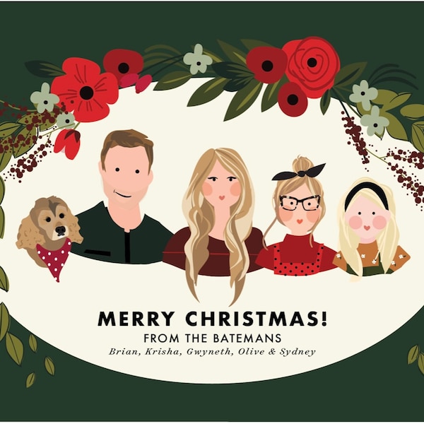 Christmas Card With Family Portrait | Digital Couple Illustration ...