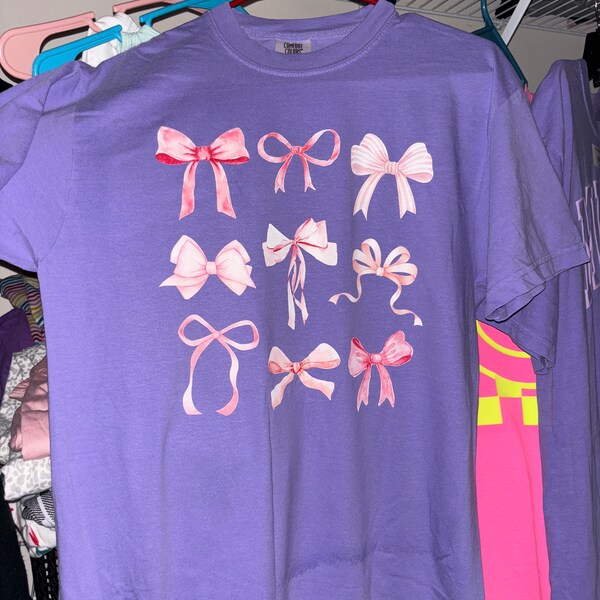 Pink Bow Shirt, Coquette Bows Shirt, Girlie Girl, Coquette Aesthetic ...