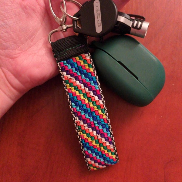 Colorful Keychain Wristlet, Fabric Key Fob, Embroidered Flower Wristlet ...