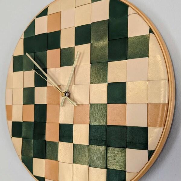 Wall Clock. Leather. 12.6in/32cm. Bottle Green. Home Decor. Minimalist ...