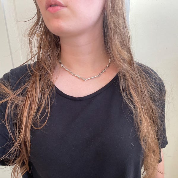 Barbed Wire Silver Necklace | Emo Goth Cool Fashion Rock Tattoo Edgy - Etsy