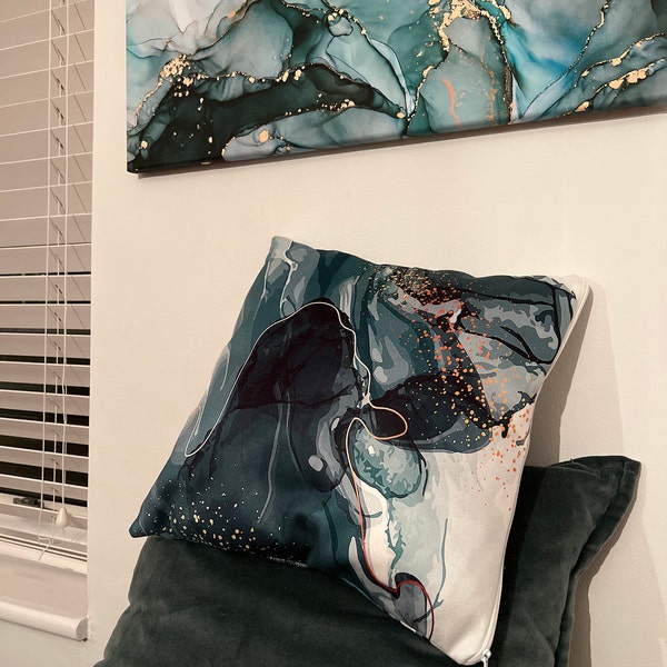 Dark Green Cushion Cover|marble Effect Pillow Case|modern Flower ...