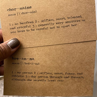 Custom Name Definition Greeting Card in Typewriter Font With Envelope ...