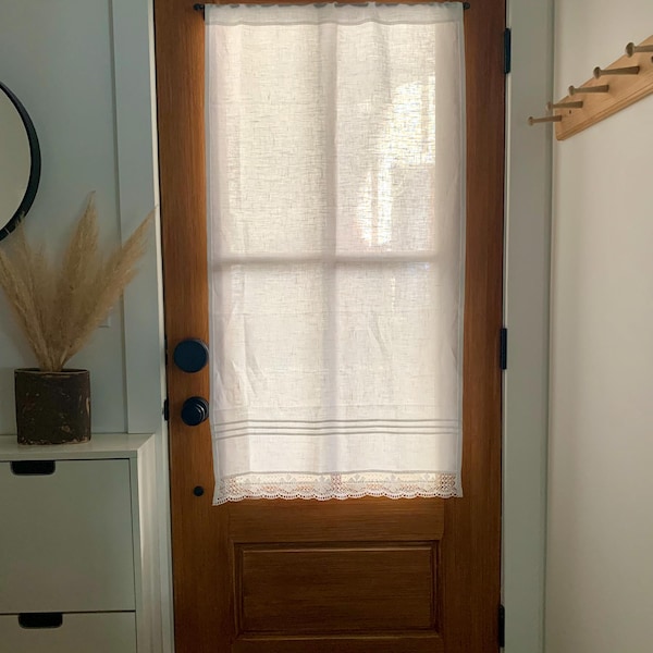 Cortina de linho branco, estilo romântico para café, com acabamento em ...