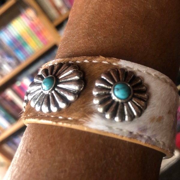 COWHIDE CUFF CONCH Bracelet | Hair on Cowhide Genuine Leather ...