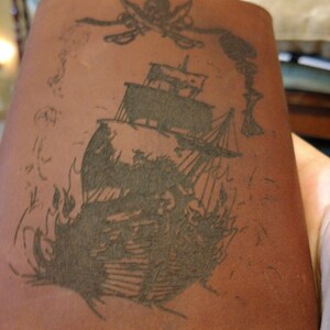 Pirate Flask 8oz Pirate Ship Flask Leather Wrapped Flask Groomsman Gift ...