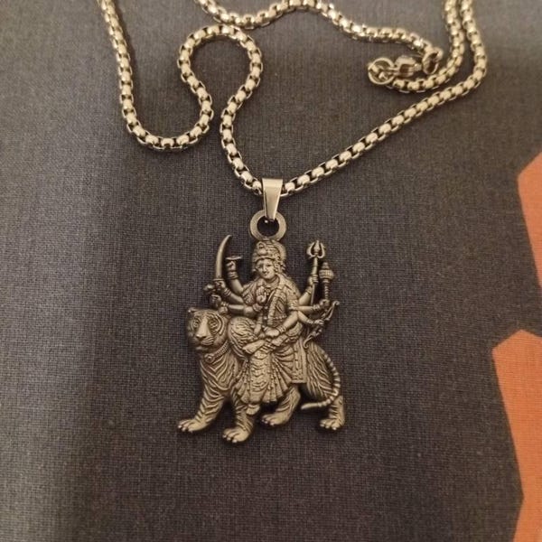 Goddess Durga Maa Pendant Necklace: Antique Silver Hindu Amulet - Etsy