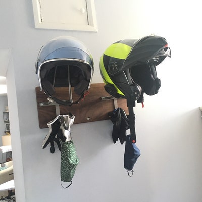 Double Motorcycle Helmet Rack & Jacket Hook, Handmade - Etsy