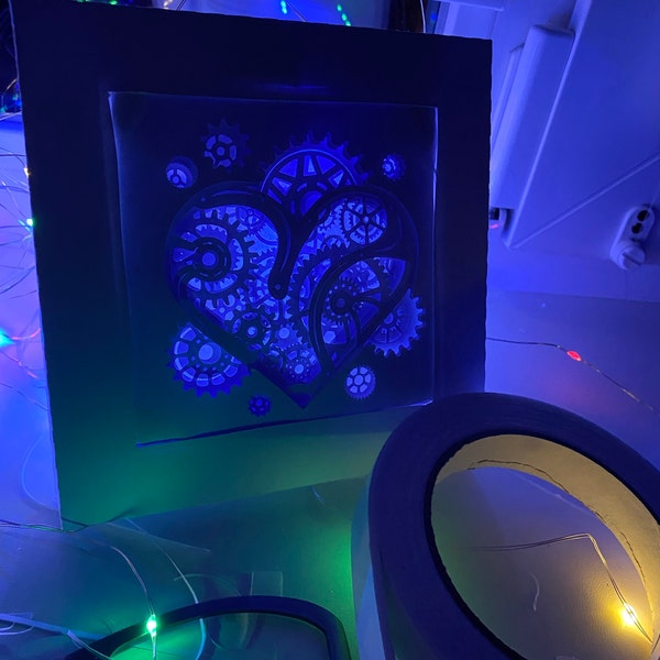 Heart Gear 4 Paper Cut Light Box Template, 3D Shadow Box SVG Files ...