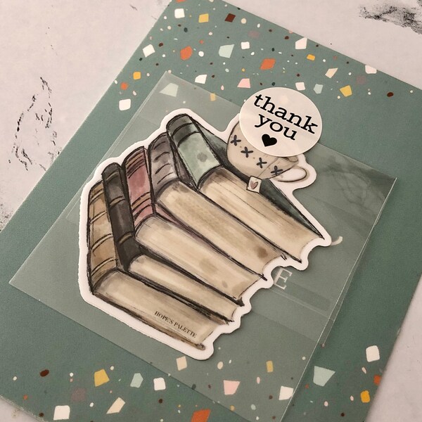 Book Stack With Tea Sticker, Vintage Book Sticker, Tea Sticker ...