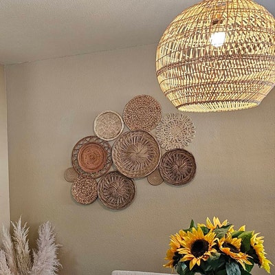 White Bohemian Basket Wall Arrangement Wall Decor, Set of 8 Baskets ...