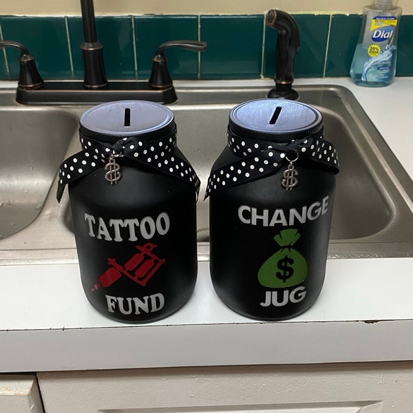 Tattoo Fund Painted Mason Jar, Tattoo Fund, Tattoo Fund Bank, Bank ...