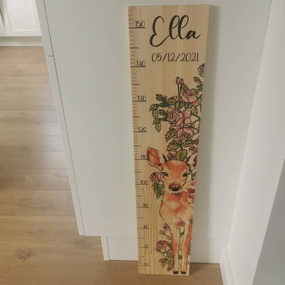Boho Style Wooden Kids Growth Height Chart Ruler Lion, Personalized ...