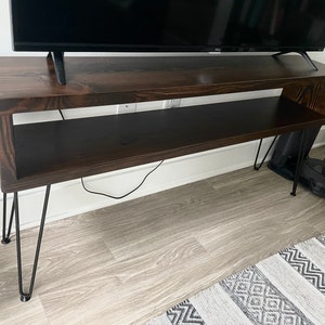 Corner Tv Console Table Wood and Hairpin Legs - Etsy