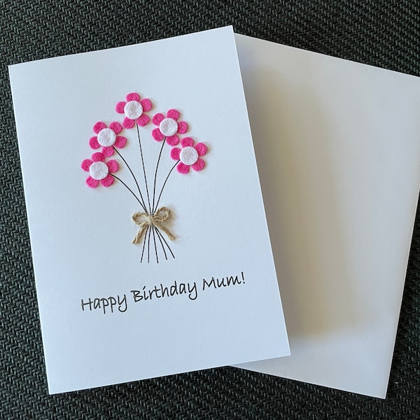 Handmade Mum Birthday Card, Mum Flower Card, Happy Birthday Mum ...