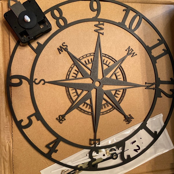 Silent Metal Large Wall Clock,vintage Compass Style Metal Wall Art,for ...