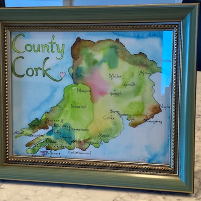 Map Art Ireland Map County Cork Ireland Fine Art Watercolor Print ...