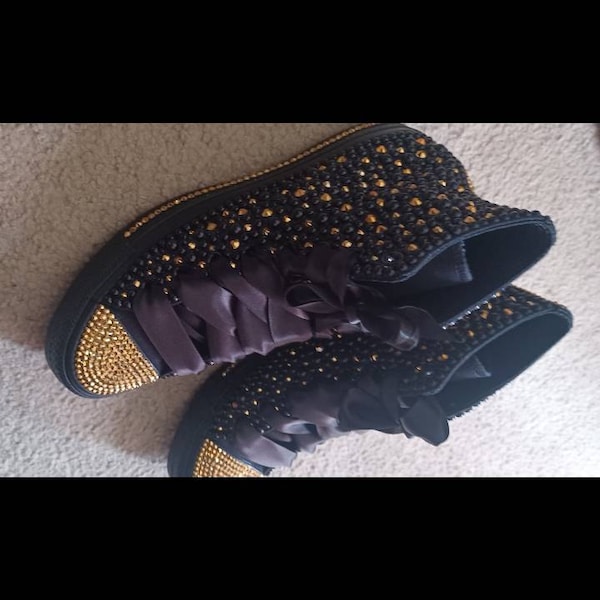 Custom Bling and Pearl Black and Gold High Top Converse - Etsy