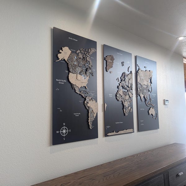 Handmade 3D Wooden World Map Wall Art: Push Pin Travel Map - Etsy