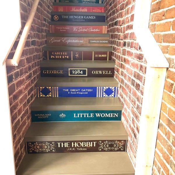Book Spine Stair Decals, Literary Book Title Staircase Stickers ...