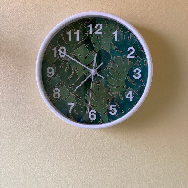 Green Wood Wall Clock, Monstera Leaves, Emerald Forest Green, Tropical ...