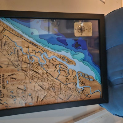 Digital File DXF, AI, SVG Custom Map Wood Bathymetric Map , Custom Wood ...